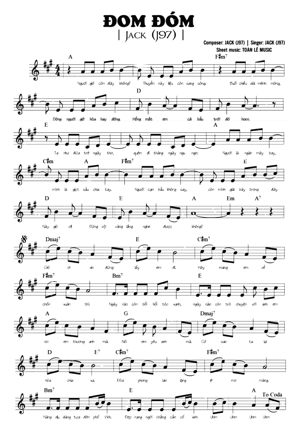 Đom đóm – Jack – J97 - SHEET NHẠC HAY