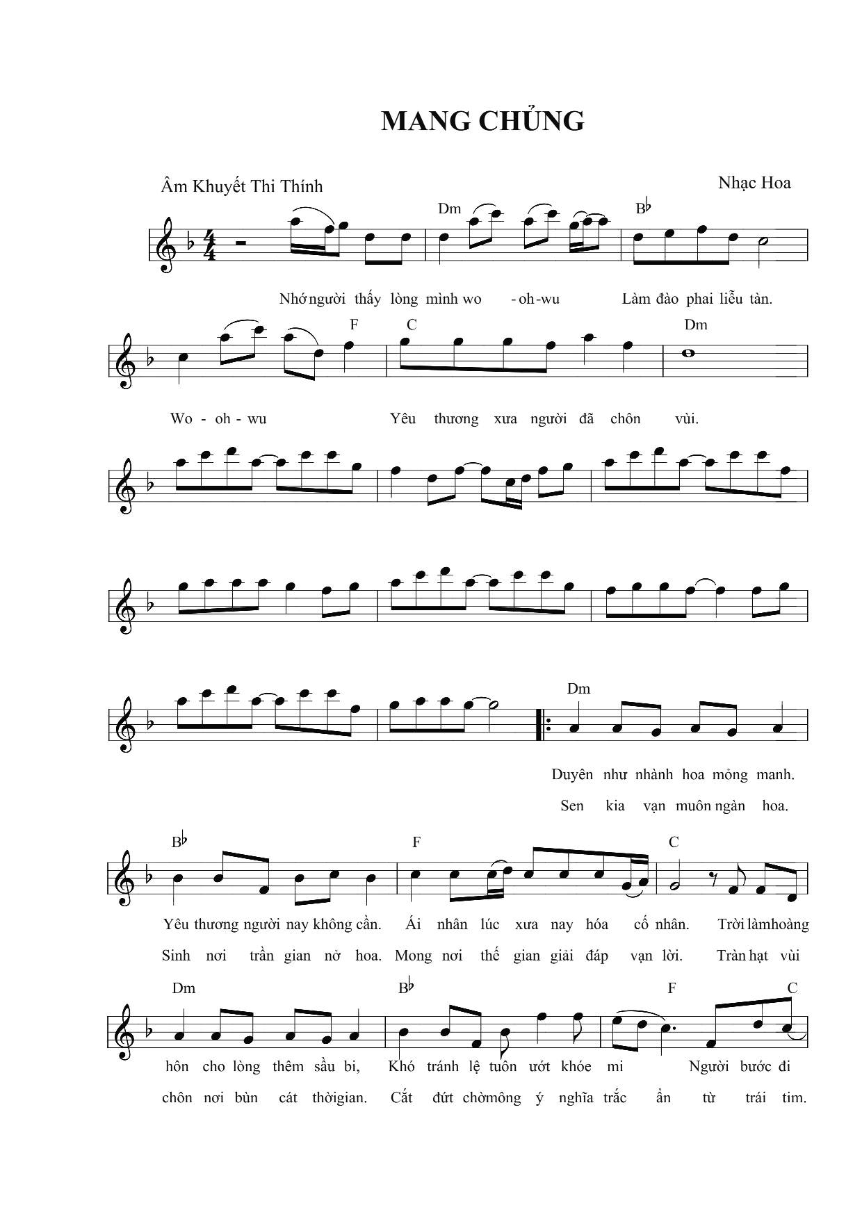 Sheet nhạc bài Mang chủng ( 芒種) - SHEET NHẠC HAY