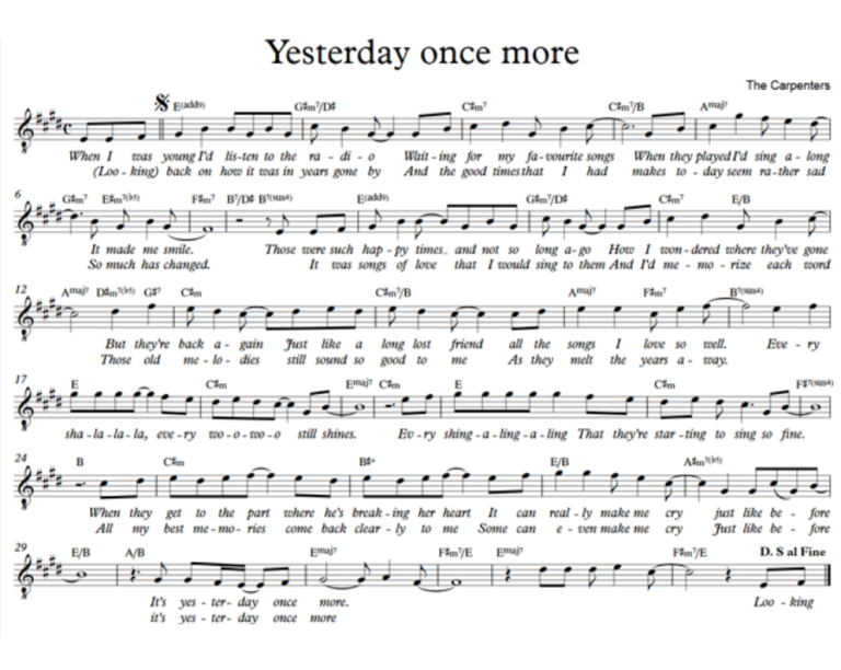 Yesterday Once More - SHEET NHẠC HAY