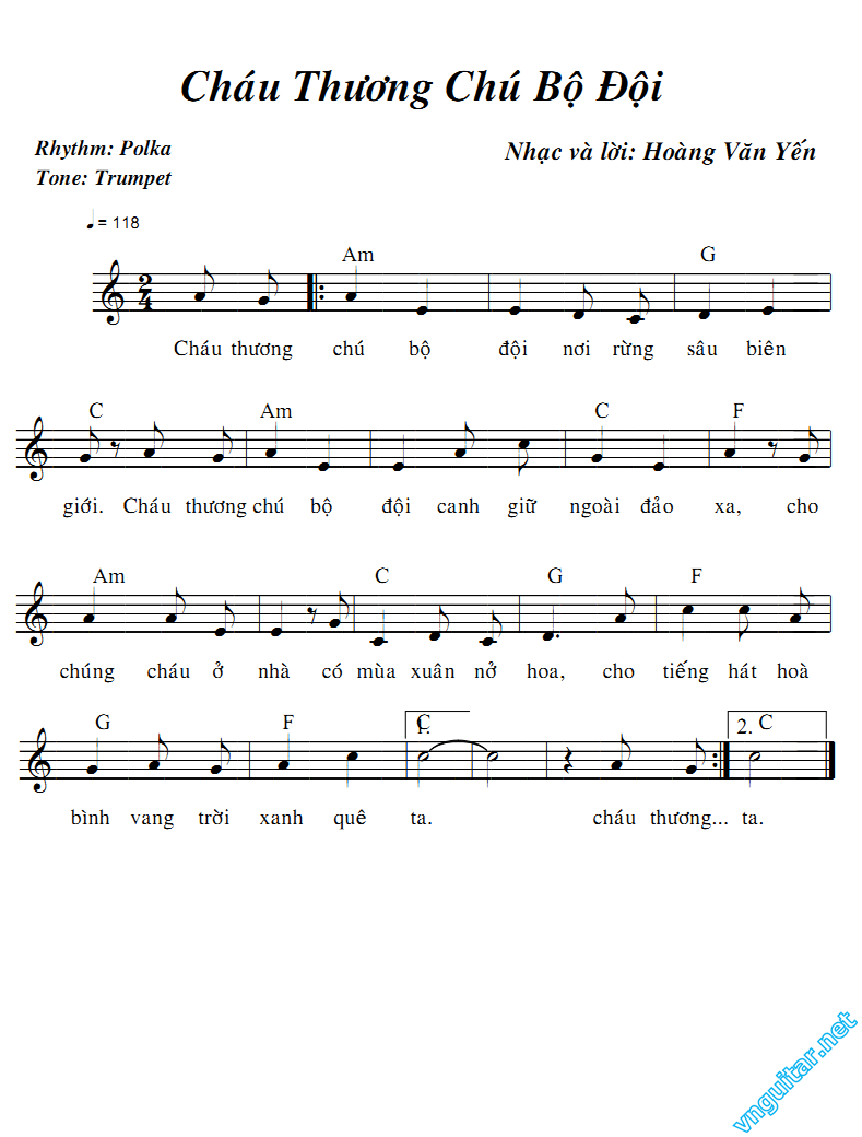 Sheet Piano Bài Cháu Thương Chú Bộ Đội - Hoàng Văn Yến | SHEET NHẠC HAY