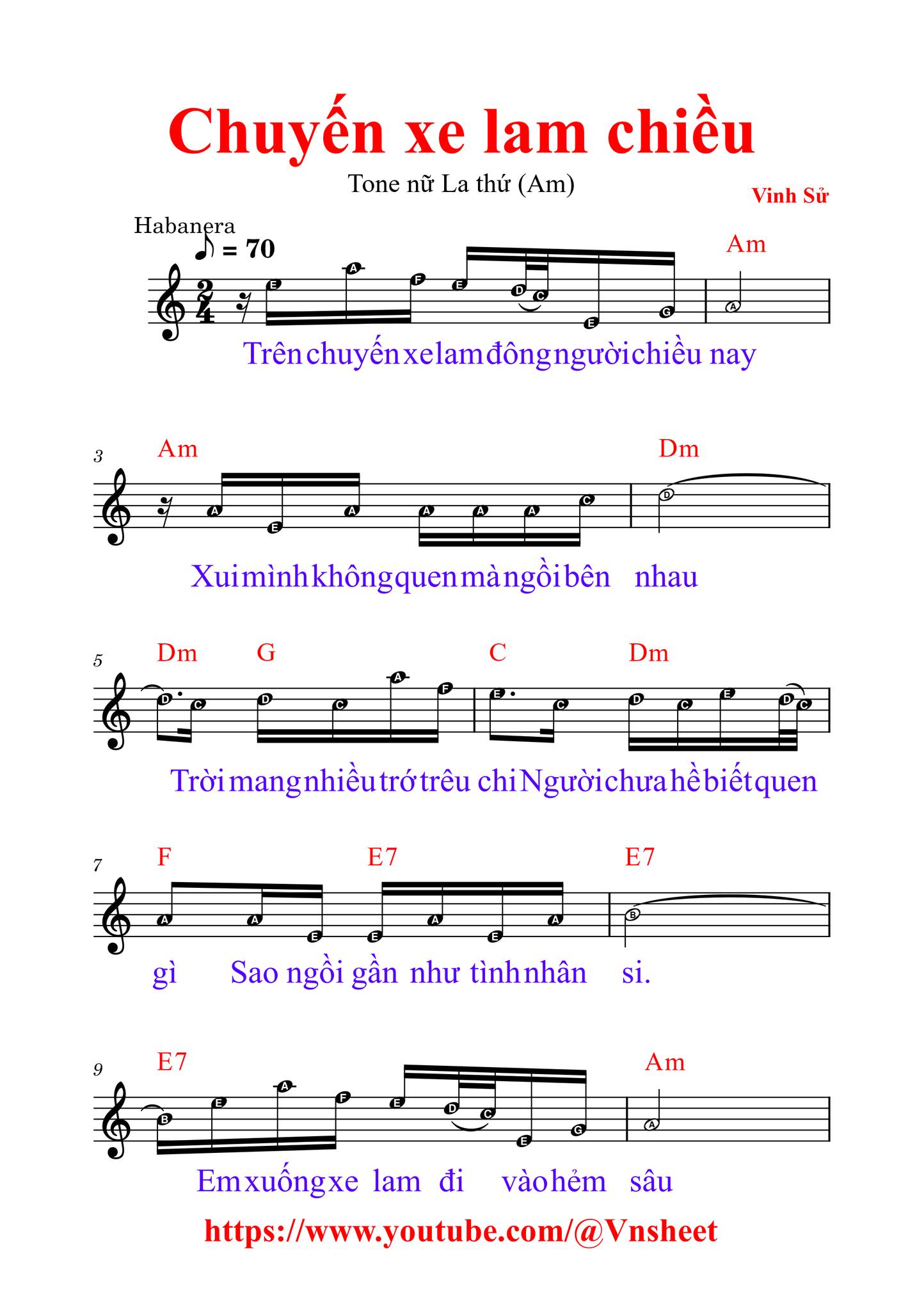 Sheet nhạc bài Chuyến xe lam chiều - Vinh Sử - SHEET NHẠC HAY