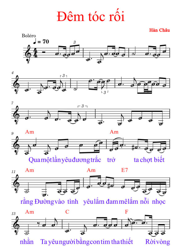 Sheet nhạc bài Đêm tóc rối - Hàn Châu - SHEET NHẠC HAY