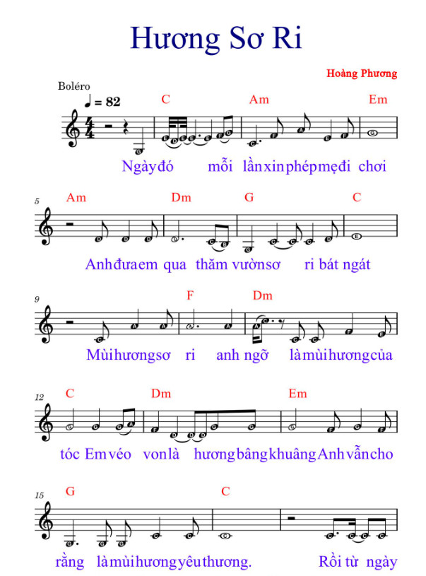 Hương Sơ Ri – Hoàng Phương - SHEET NHẠC HAY
